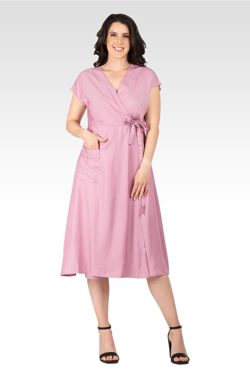 Standards & Practices Women's Kimono Cap Sleeves Midi Wrap Dress ...
