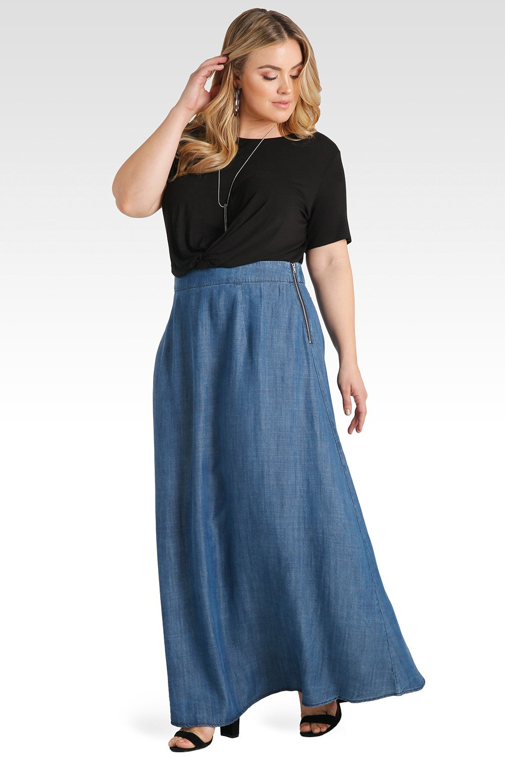 Standards & Practices Plus Size High-Waisted Tencel Denim A-Line Maxi ...