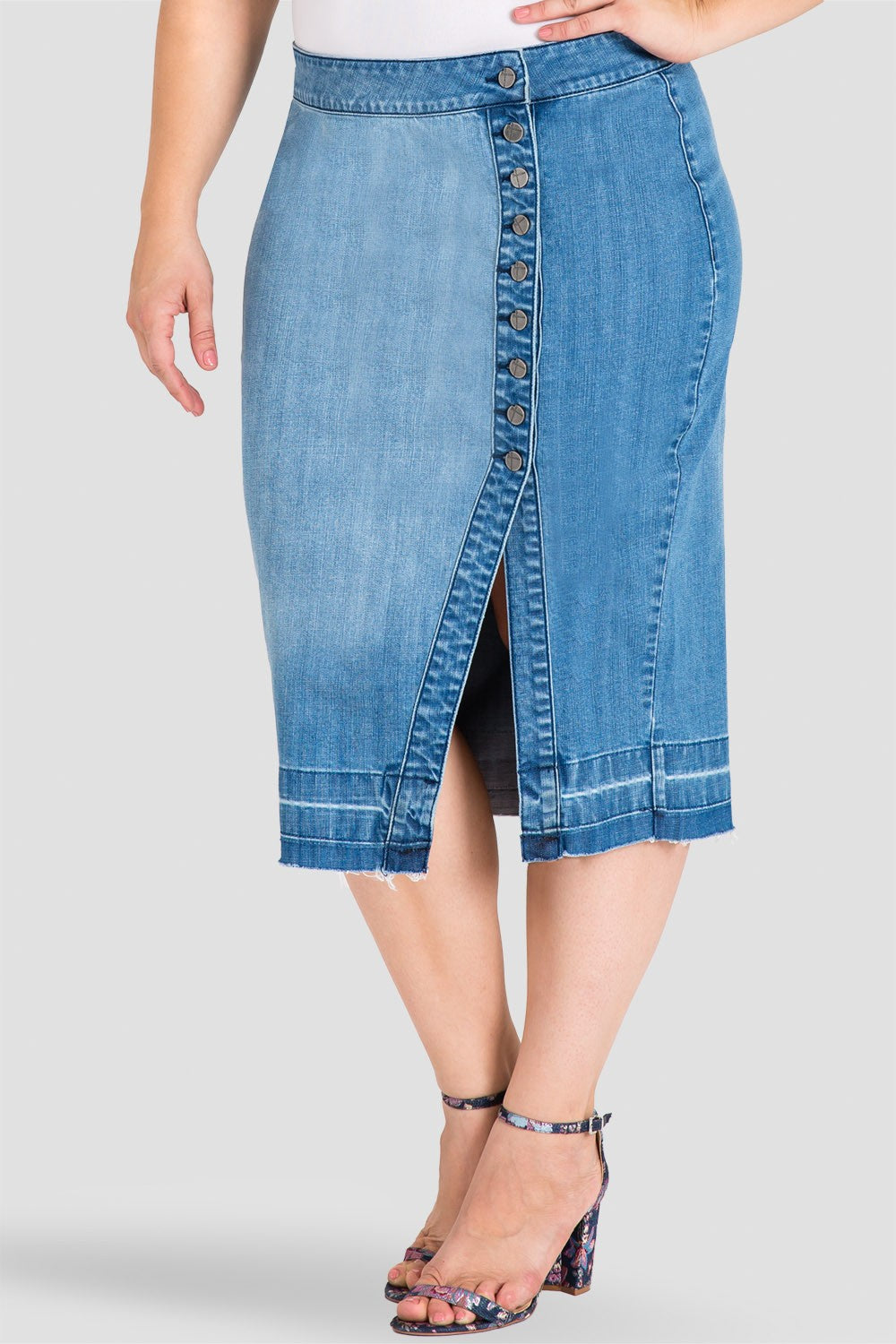 Standards & Practices Plus Size Button-Up Released Hem Denim Pencil ...