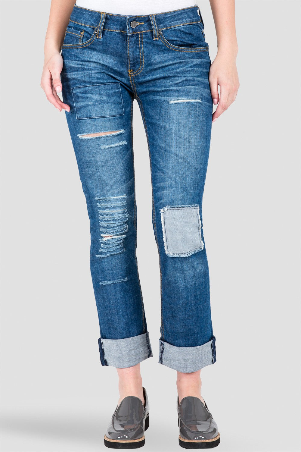 Standards & Practices Women's X-Boyfriend Jeans (Medium Blue Distressed ...