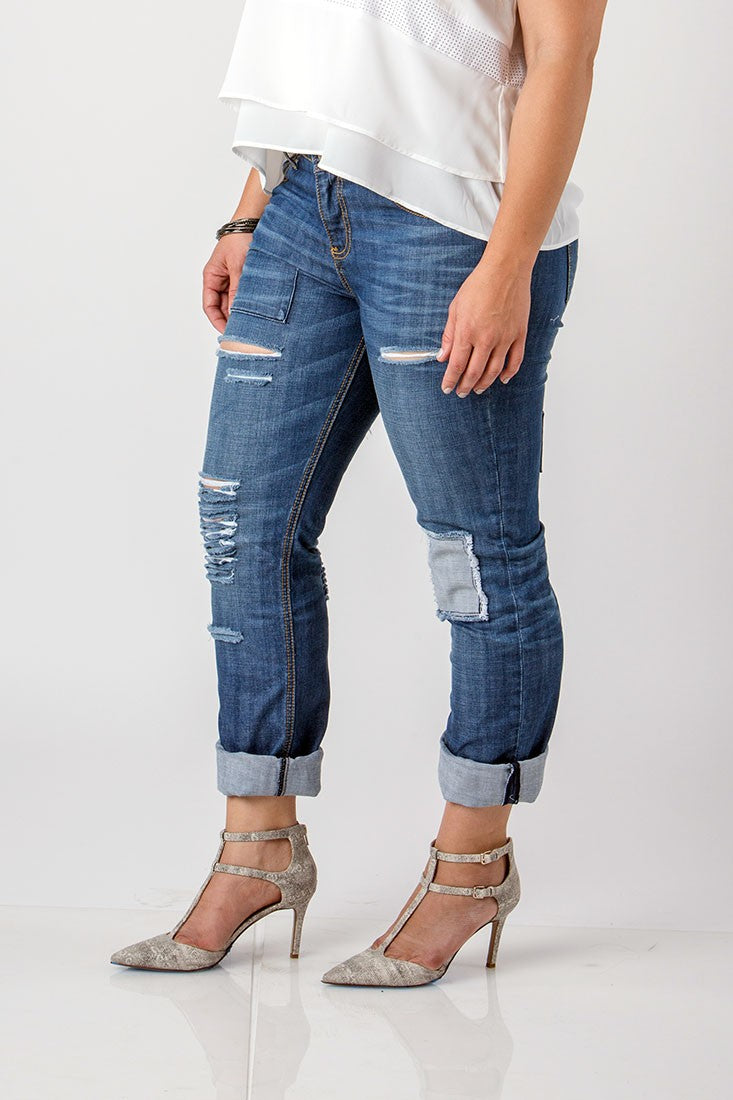 Plus Size Standards & Practices Women's X-Boyfriend Jeans (Medium Blue ...